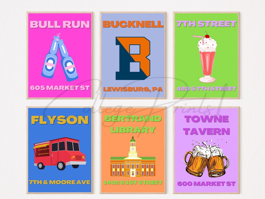 Bucknell University Digital Prints, Trendy College Posters, Set of 6 ...
