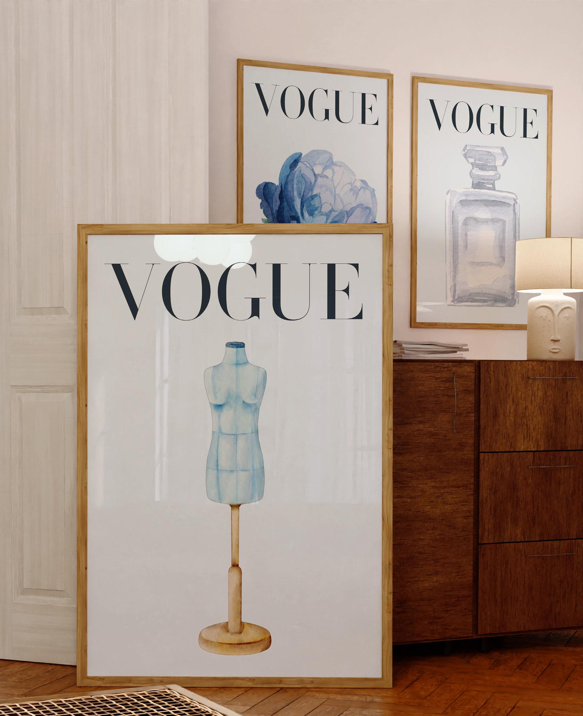 Blue Fashion Magazine Poster Print, Vogue Fashion Wall Art, Aesthetic ...