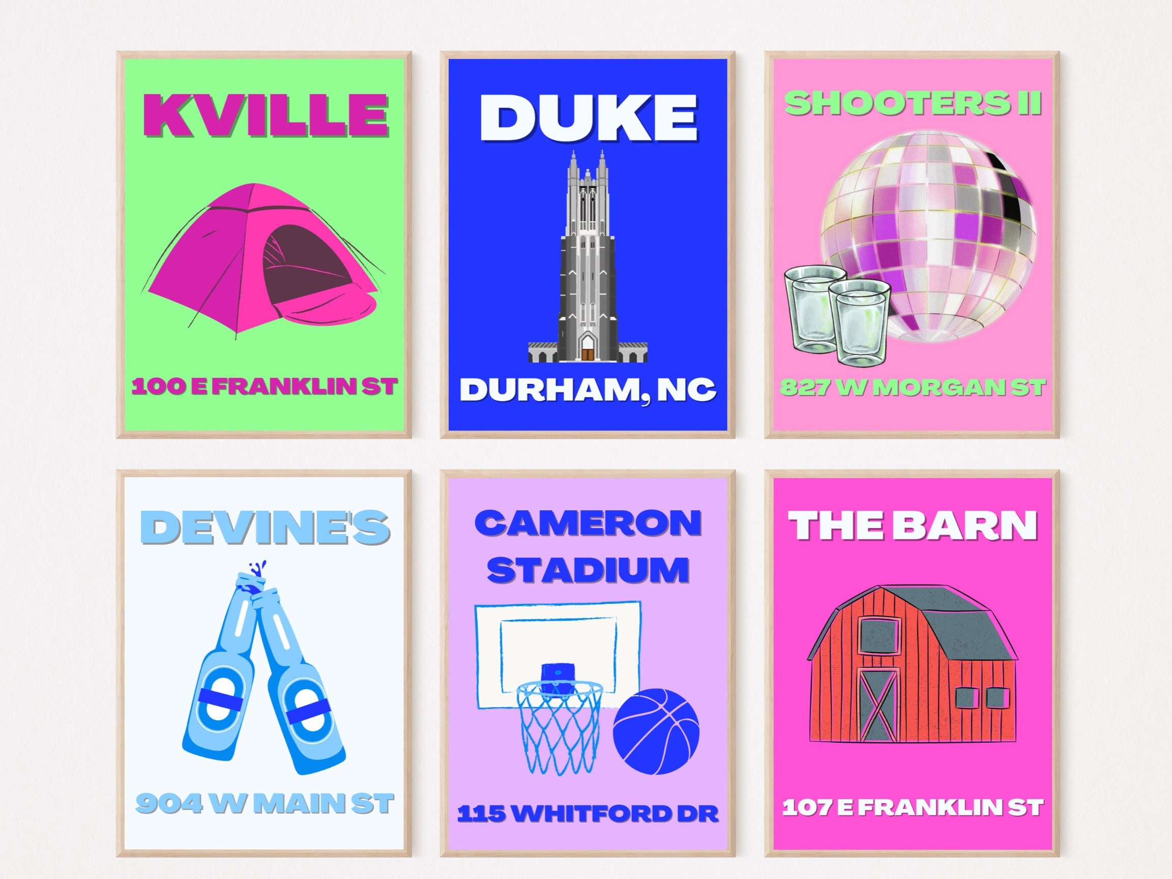 Duke University Digital Prints, Trendy College Posters, Set of 6 Print ...