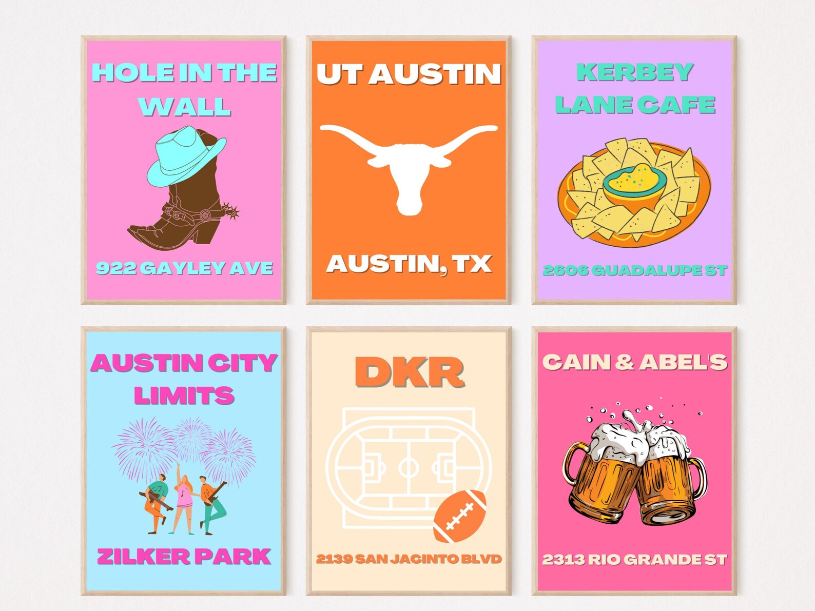 UT Austin Digital Prints, Trendy College Posters, Set of 6 Print ...