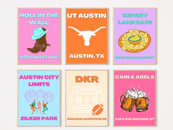 UT Austin Digital Prints Trendy College Posters Set of 6 - Etsy
