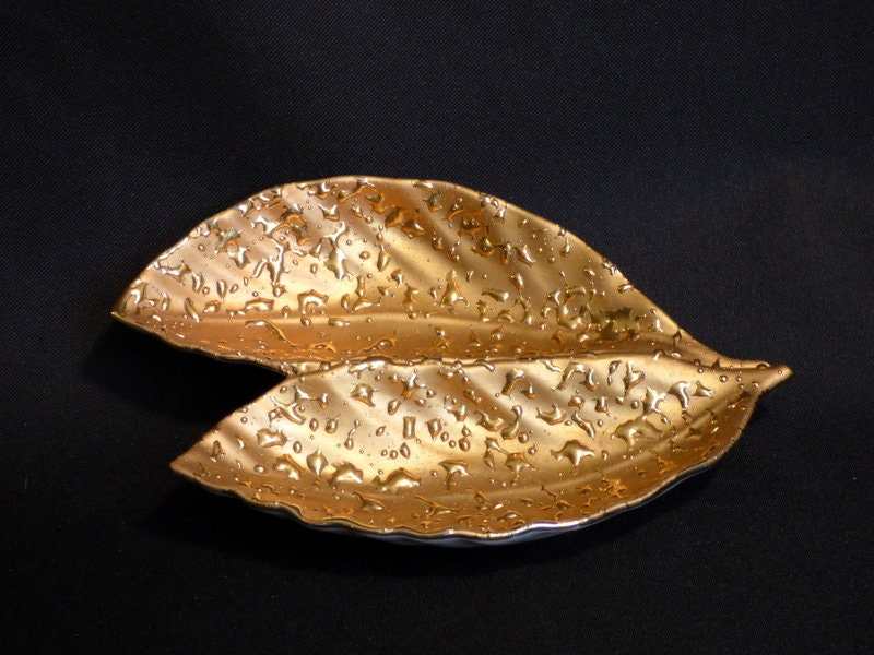 Weeping-bright 22K Gold Over Ceramic Leaf Shaped Hand Decorated Candy ...