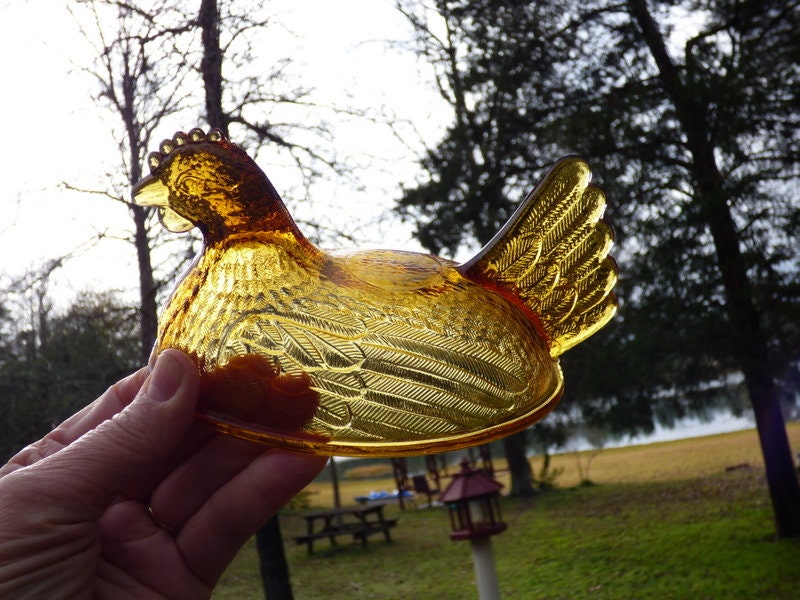 Vintage Indiana Glass Amber Hen on Nest Dish - Etsy