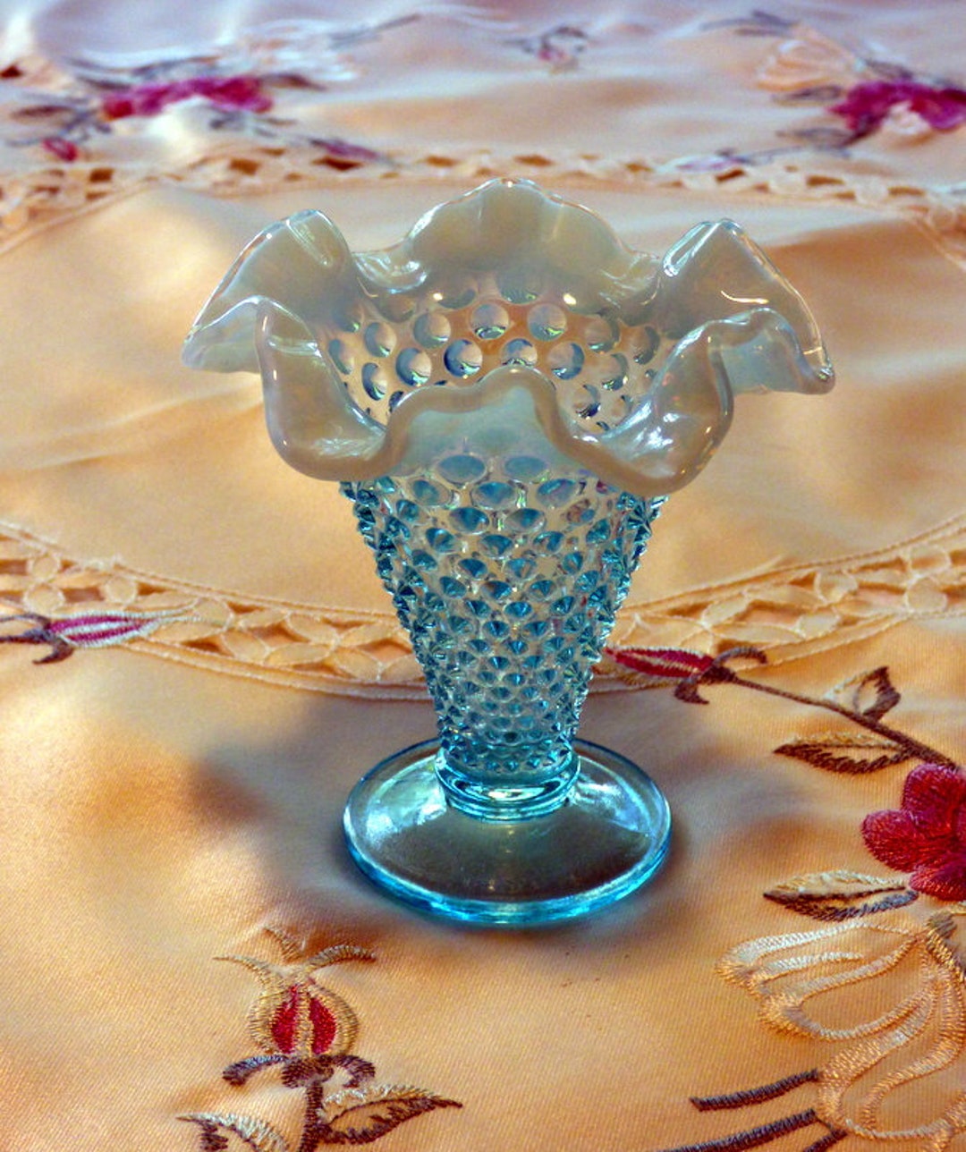 Fenton Ruffled Blue Glass Hobnail Vase 3 1/2" - Etsy