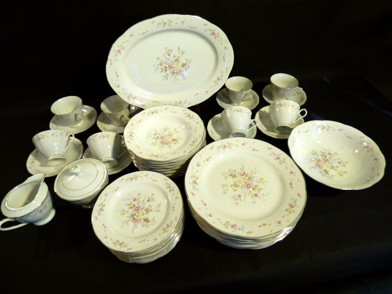 Antique Pink Floral China 44 Piece - Etsy
