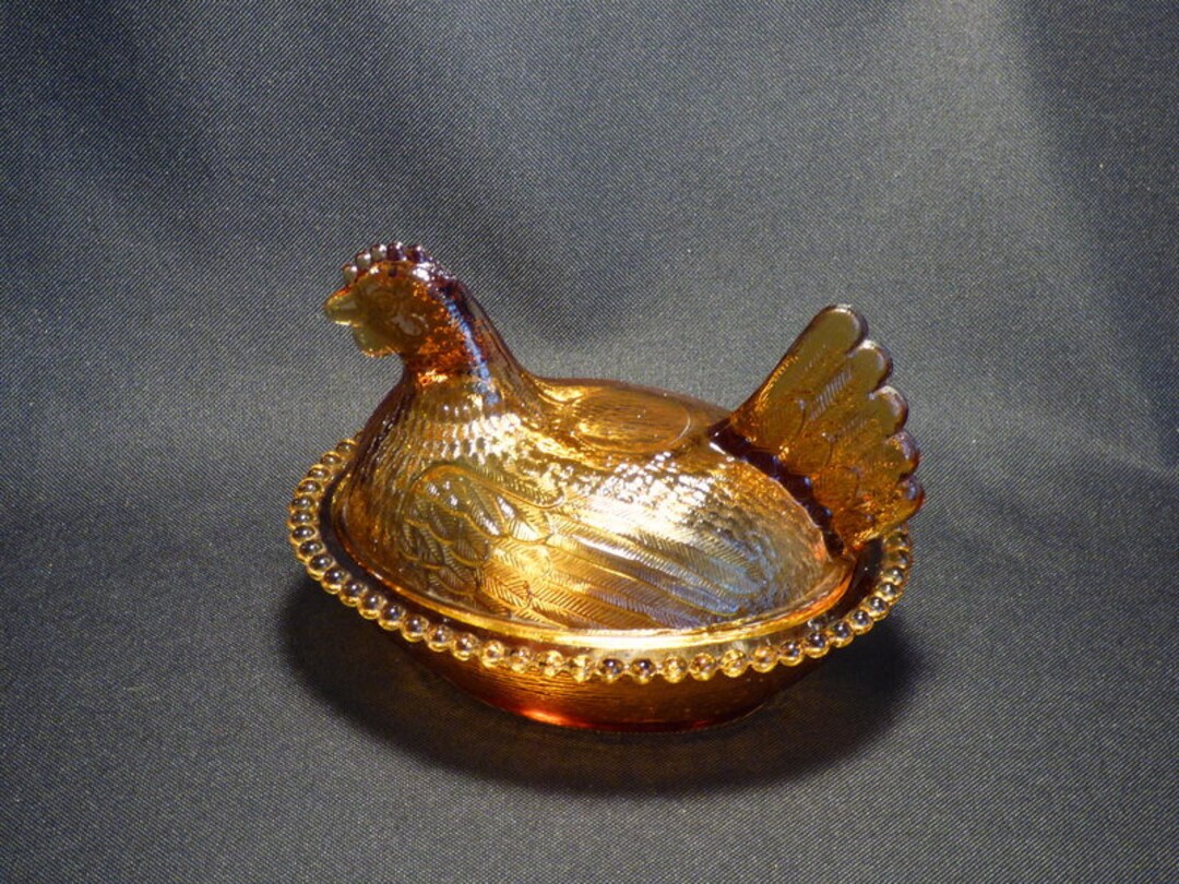 Vintage Indiana Glass Amber Hen on Nest Dish - Etsy