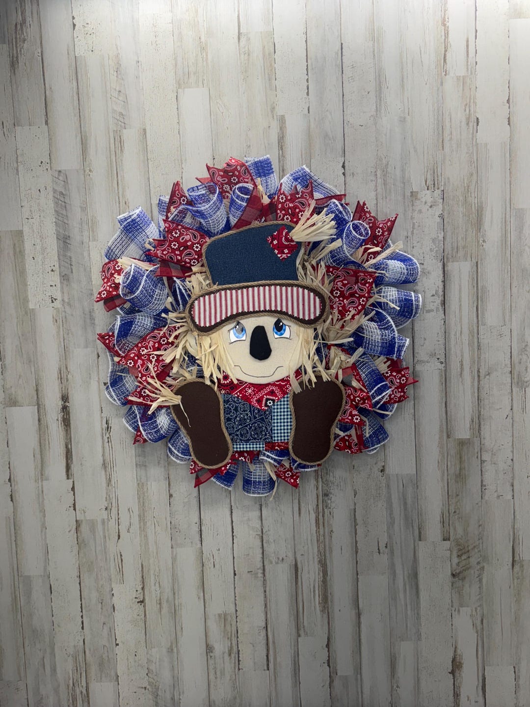 Fall Scarecrow Wreath. Low Profile Wreath for Front Door Porch. - Etsy