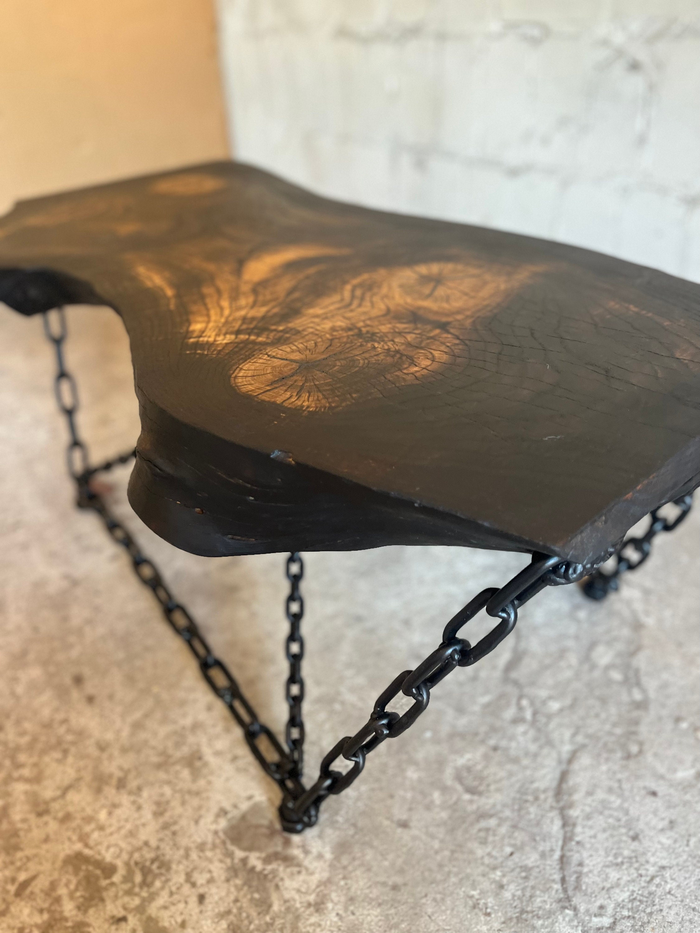 Fire-charred Oak Table With Chain Legs - Etsy