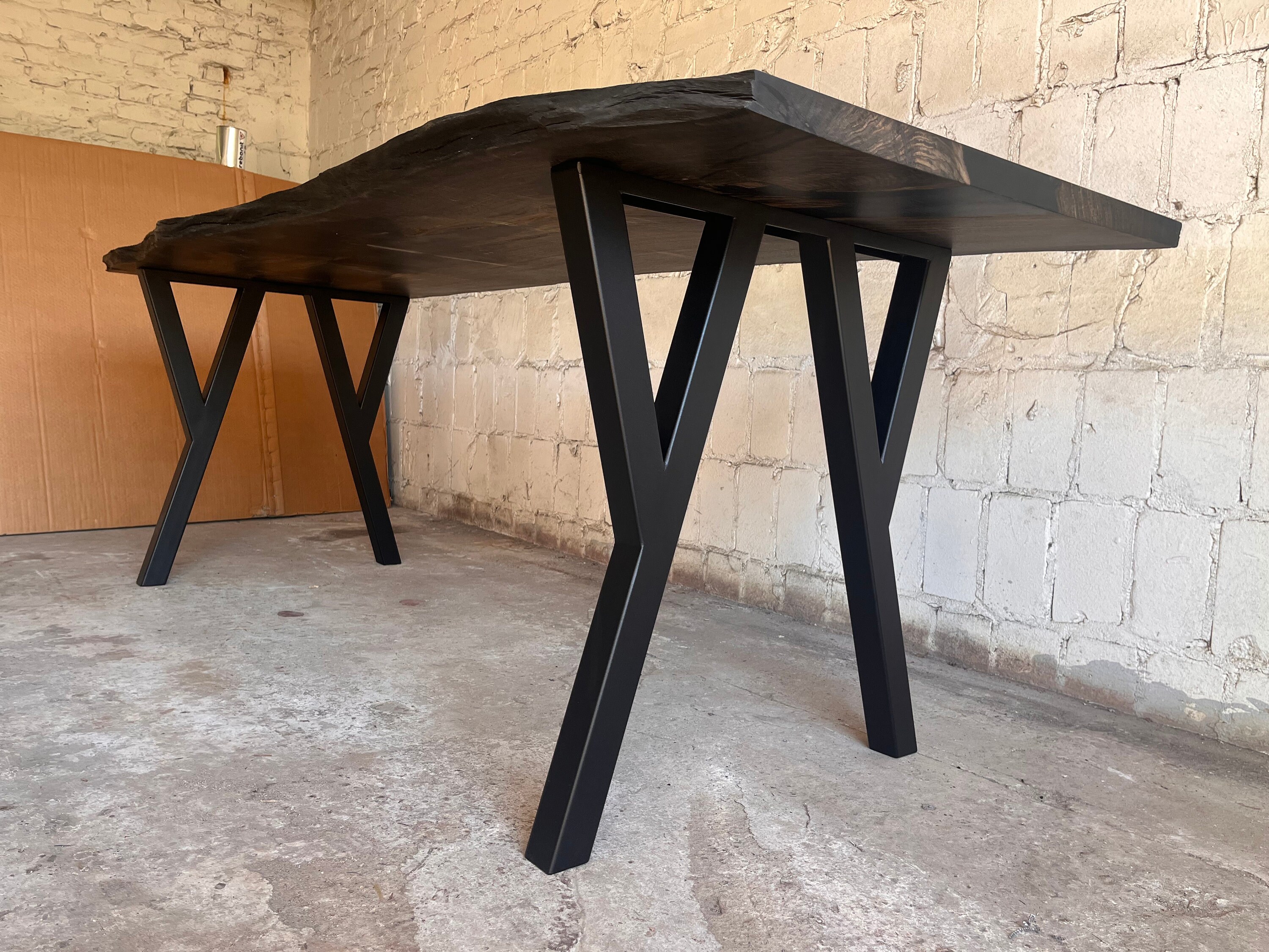 Black Oak Table With Cavities Filled With Black Resin, Natural Edge - Etsy