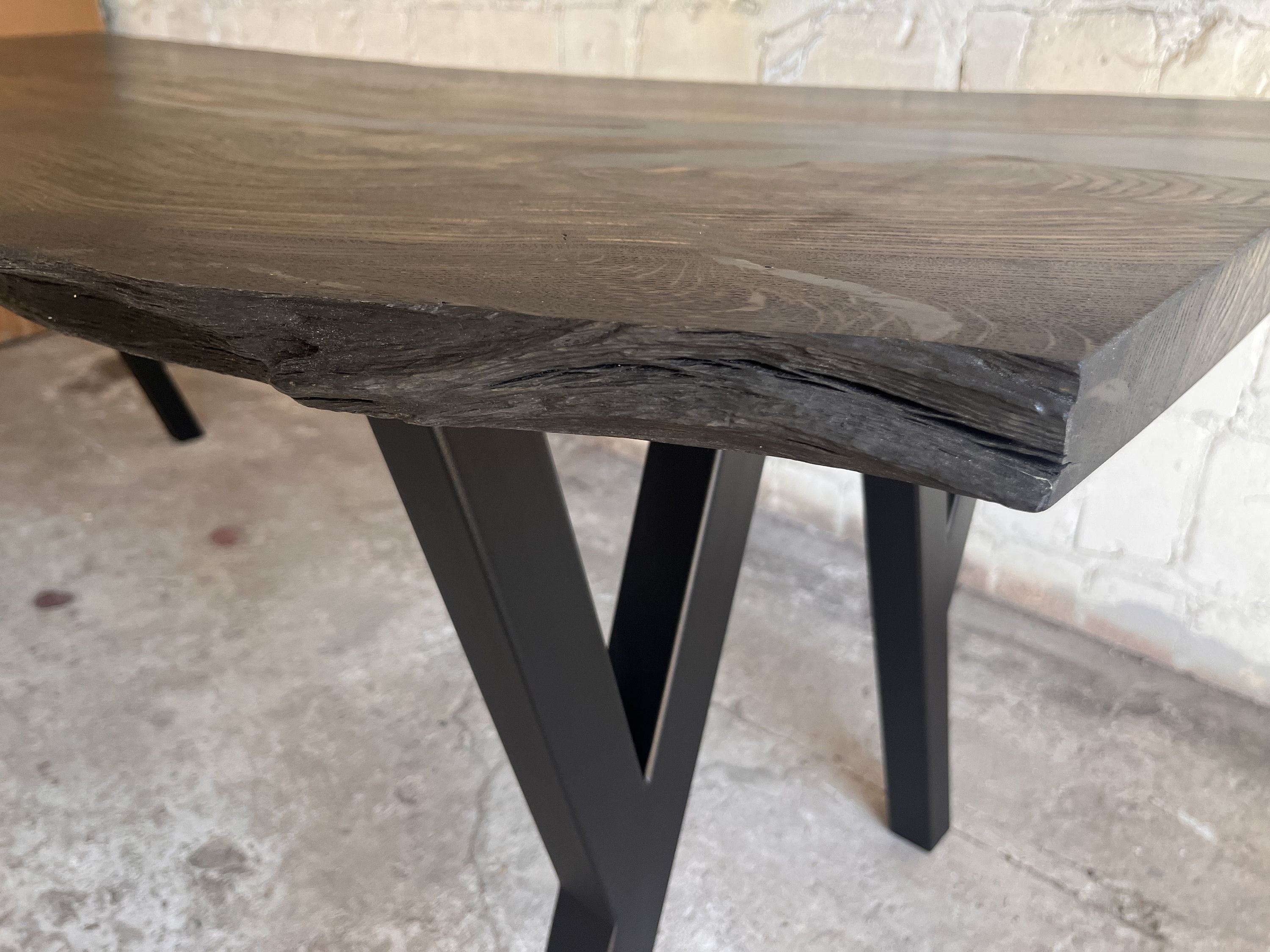 Black Oak Table With Cavities Filled With Black Resin, Natural Edge - Etsy