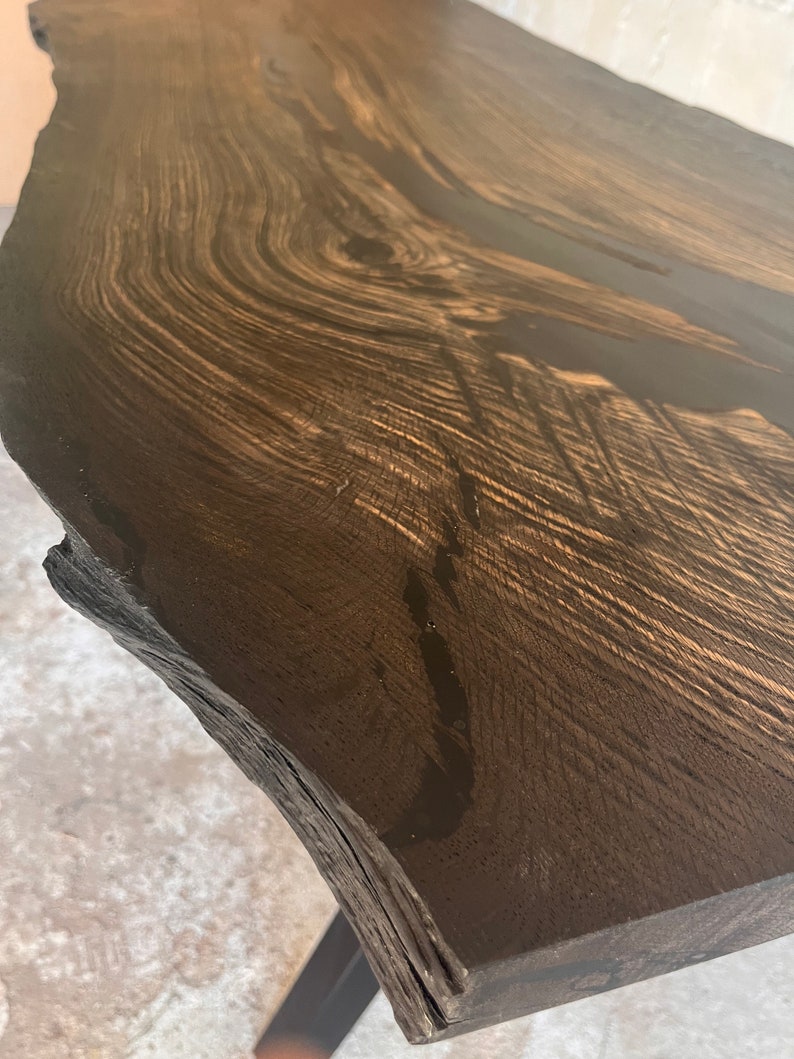 Black Oak Table With Cavities Filled With Black Resin, Natural Edge - Etsy