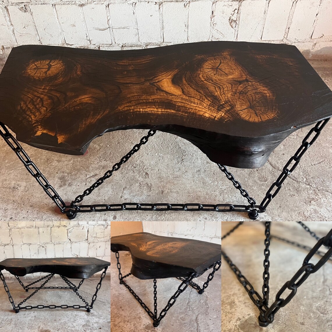 Fire-charred Oak Table With Chain Legs - Etsy