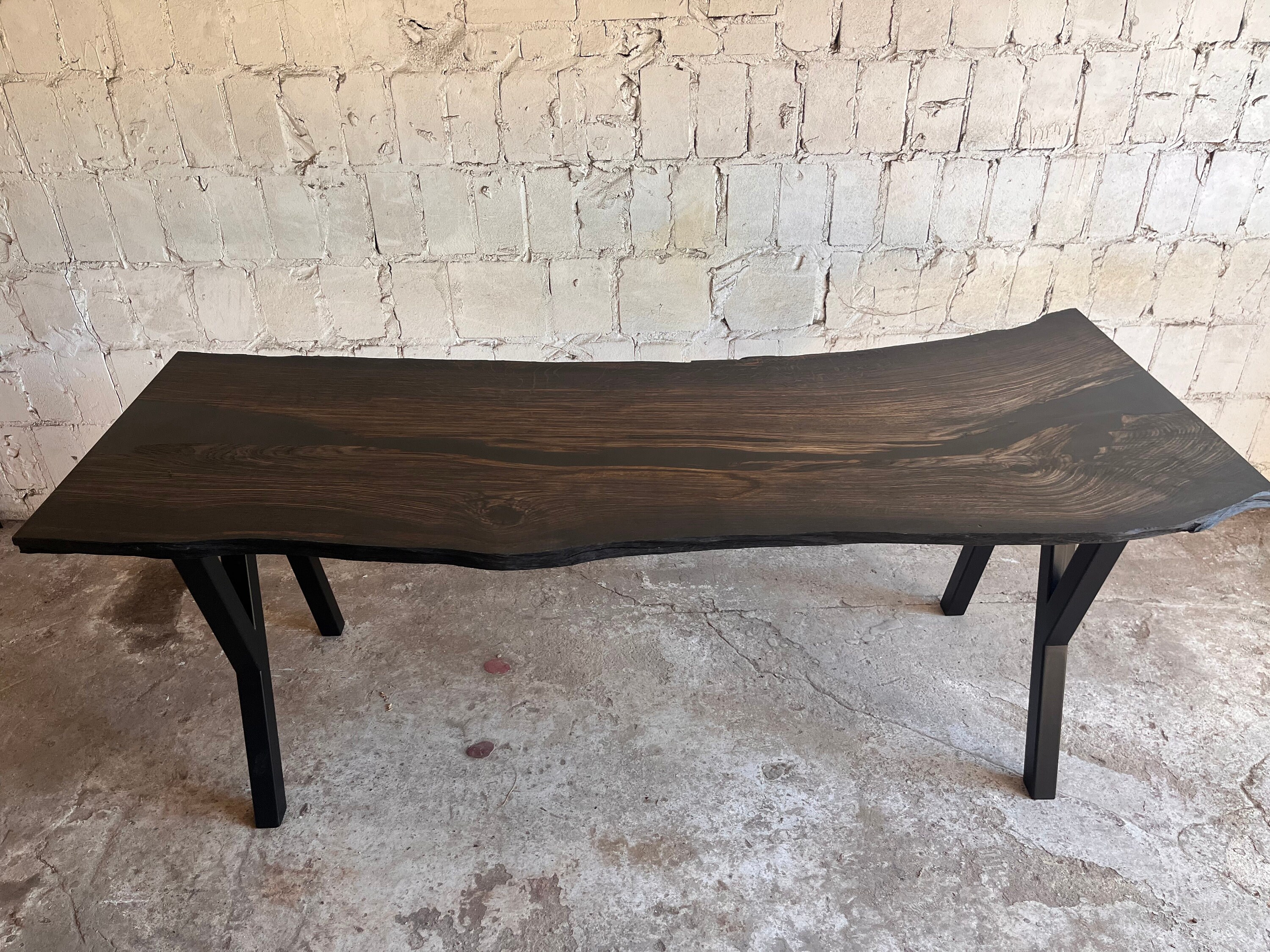 Black Oak Table With Cavities Filled With Black Resin, Natural Edge - Etsy