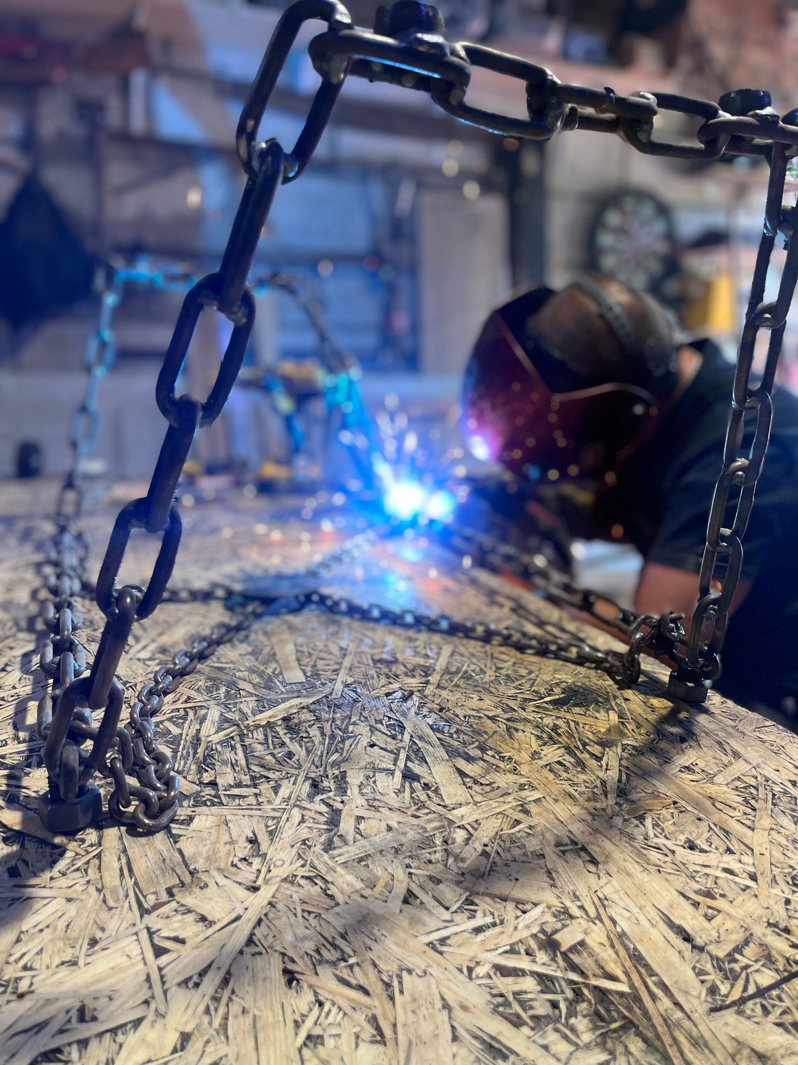Fire-charred Oak Table With Chain Legs - Etsy