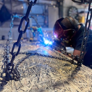 Fire-charred Oak Table With Chain Legs - Etsy