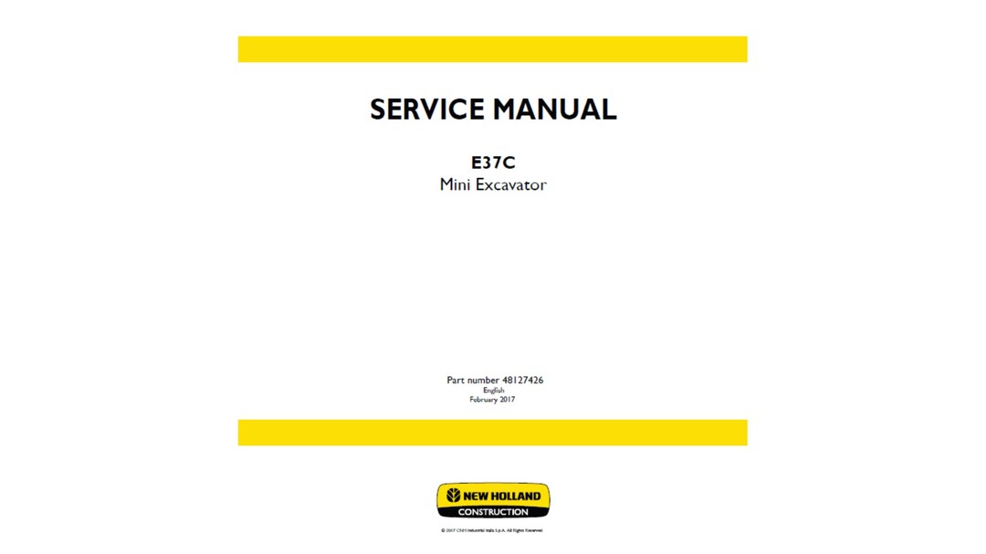 New Holland E37C Mini Excavator Part Number 48127426 Workshop Service ...