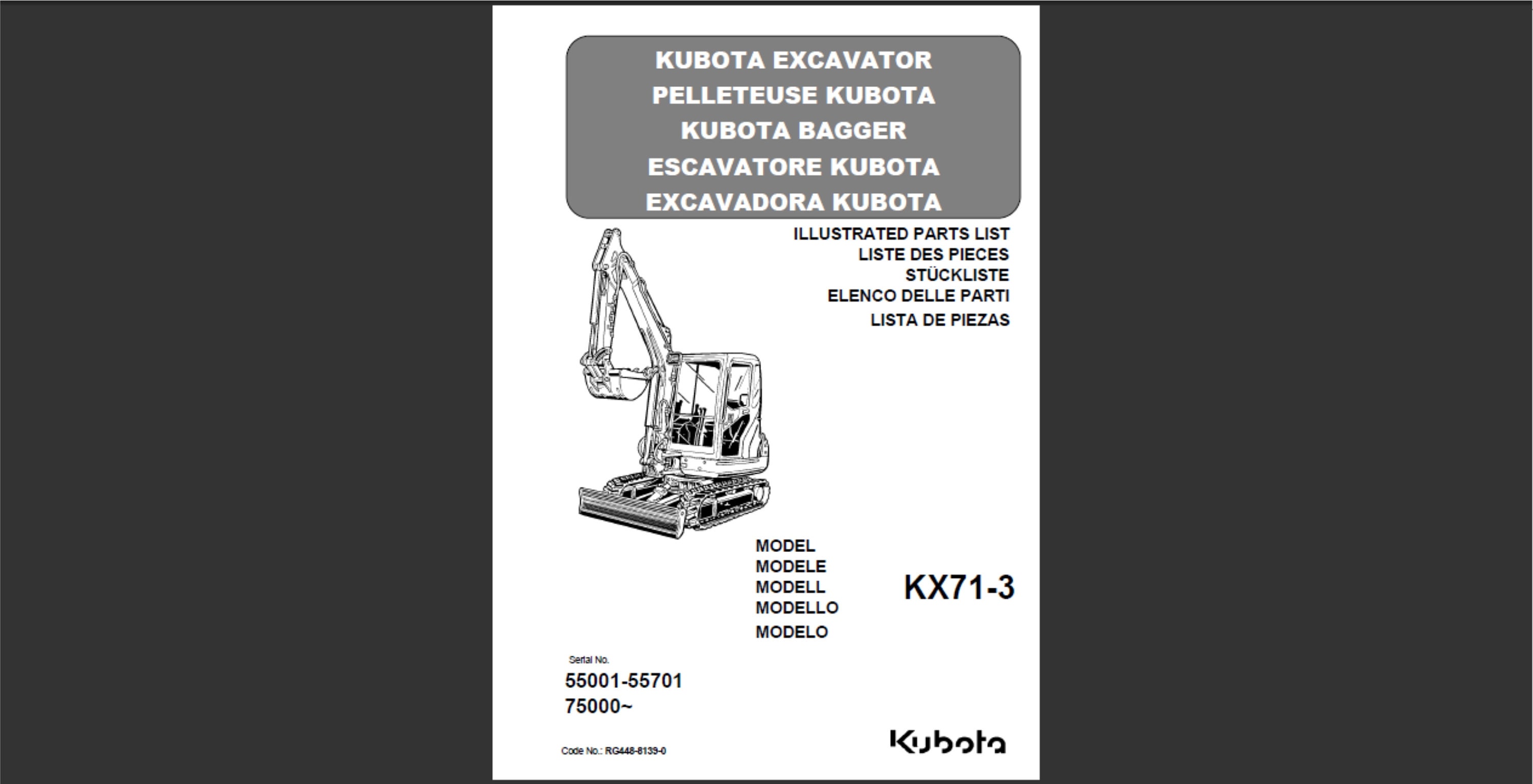 Kubota KX71-3 Excavator Spare Parts List Manual PDF Digital Download - Etsy