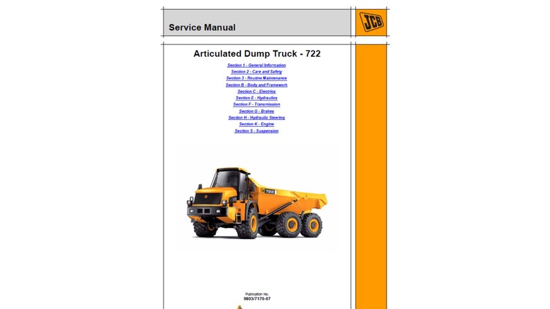 JCB 722 Articulated Dump Truck Publication Number 9803/7170-07 Workshop ...