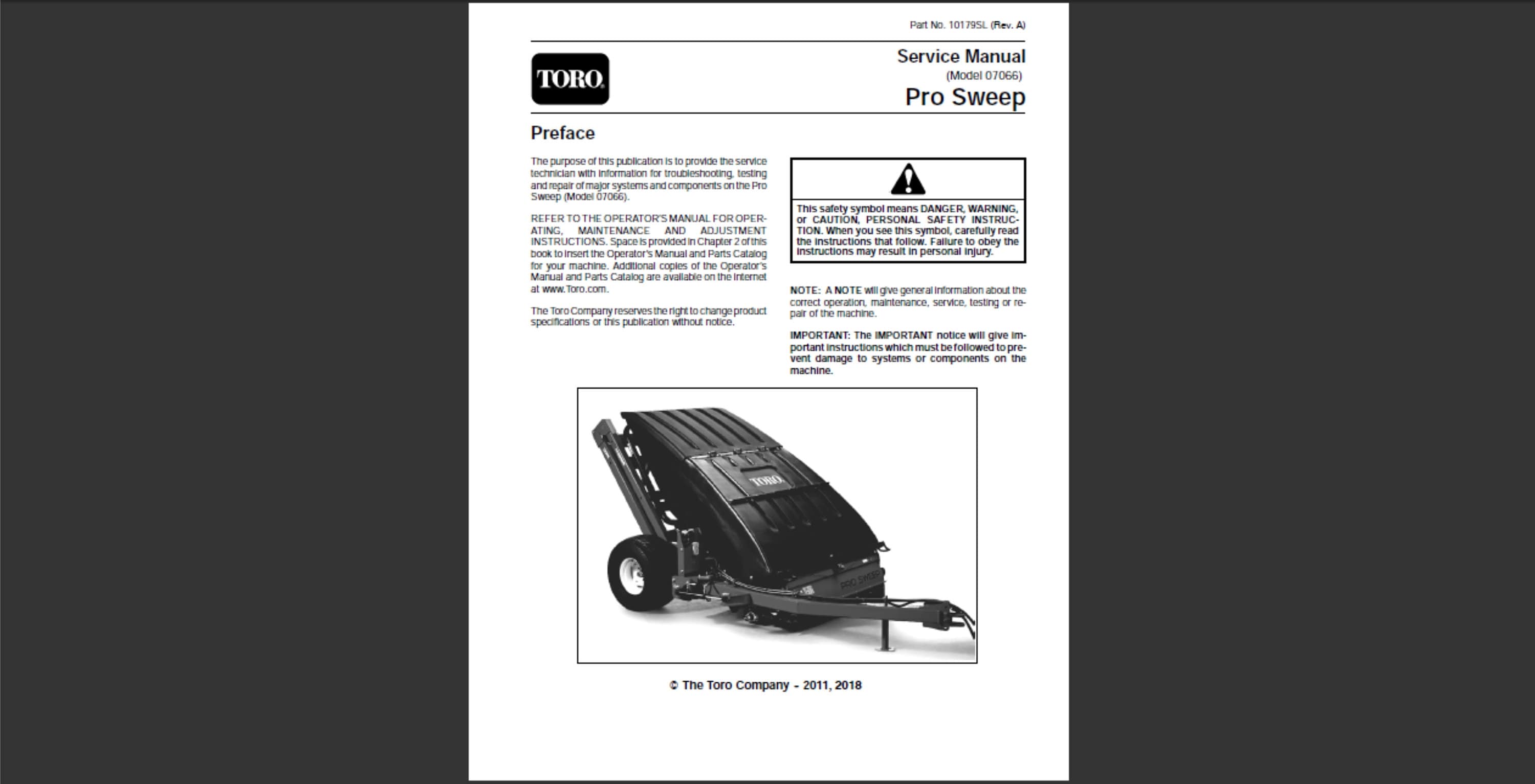 Toro Pro Sweep model 07066 Workshop Service Manual PDF - Etsy