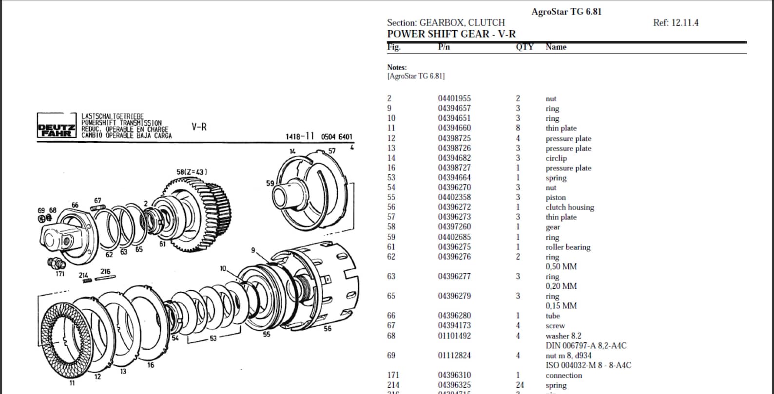 Deutz Fahr Agrostar TG 6.81 Spare Parts Manual Catalog Pdf Digital ...