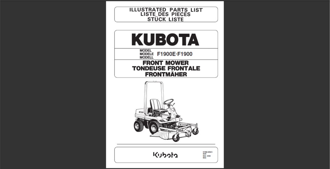 Kubota F1900E and F1900 Front Mower Spare Parts List Manual PDF Digital ...