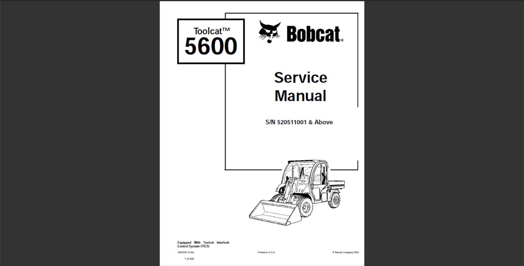 Bobcat 5600 Toolcat Utility Work Machine Workshop Service Manual PDF ...
