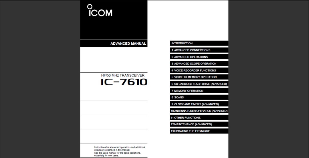 ICOM IC-7610 HF 50 Mhz Transceiver Advanced Manual Pdf Digital Download ...
