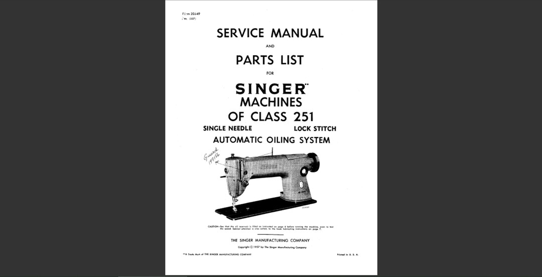 Singer 251 Parts List and Service Manual PDF Digital Download - Etsy