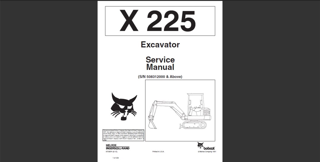 Bobcat X225 Excavator Workshop Service Manual PDF Digital Download - Etsy