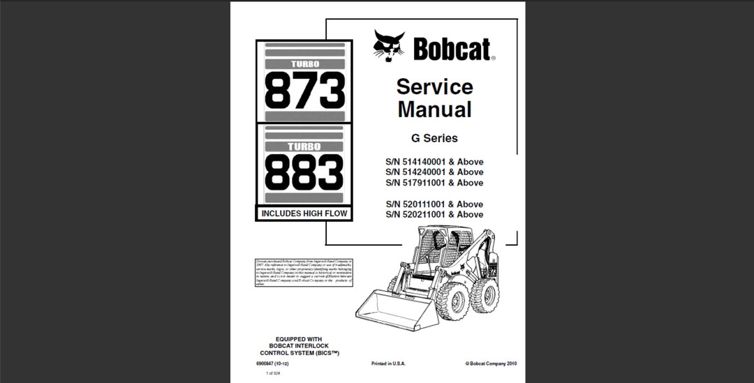 Bobcat 873 Turbo and Bobcat 883 Turbo Includes High Flow G Series Skid ...