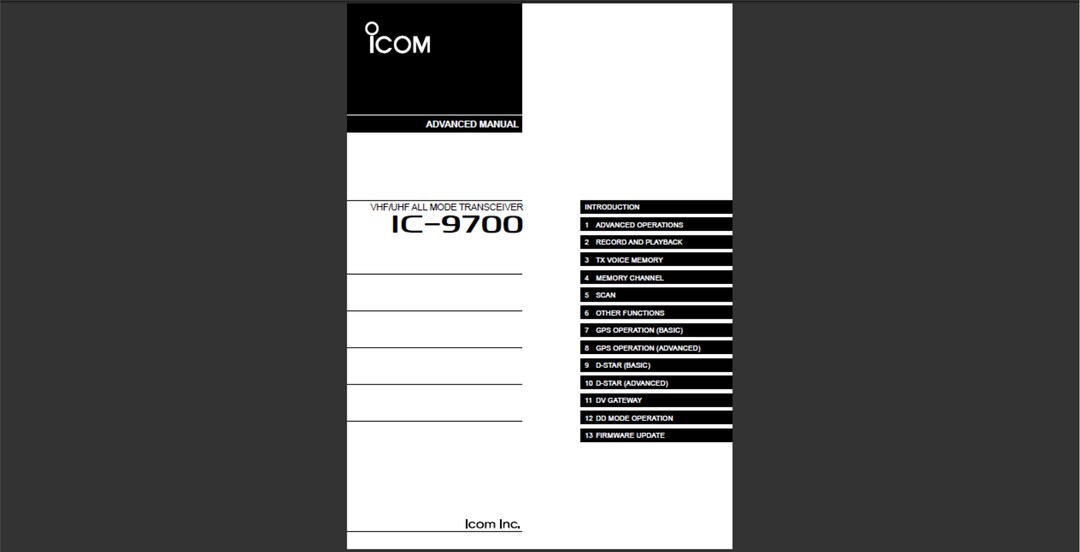 ICOM IC-9700 Vhf Uhf All Mode Transceiver Advanced Manual Pdf Digital Download - Etsy