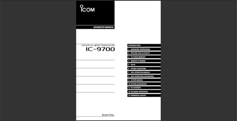 ICOM IC-9700 Vhf Uhf All Mode Transceiver Advanced Manual Pdf Digital ...