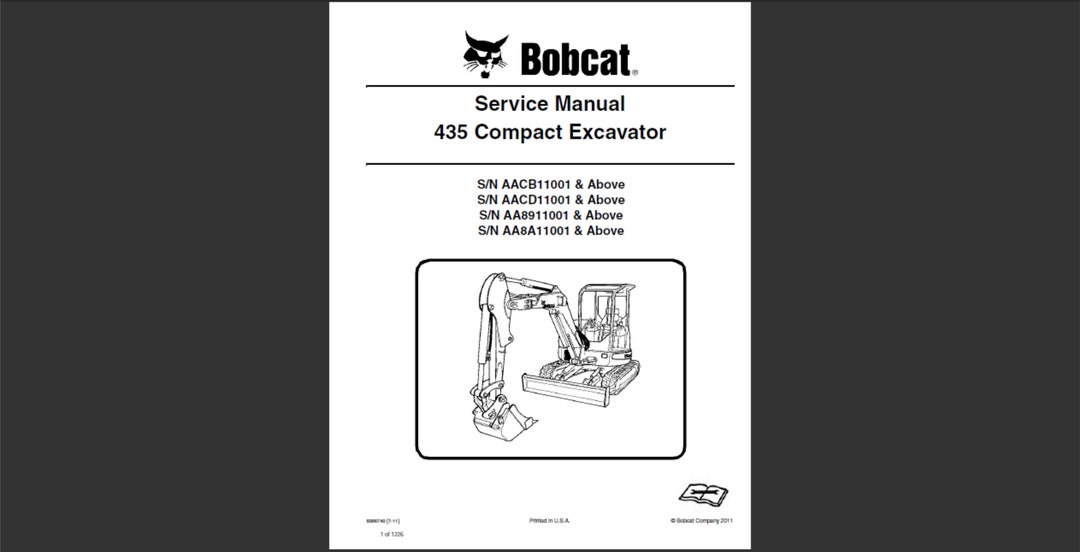 Bobcat 435 Excavator Workshop Service Manual PDF Digital Download 1 - Etsy