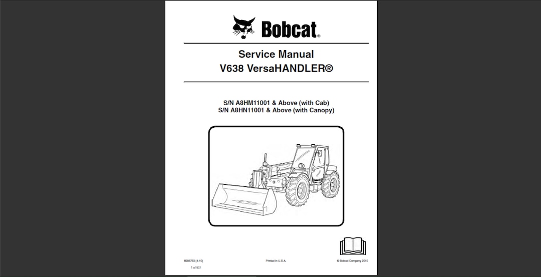 Bobcat V638 Versahandler Workshop Service Manual PDF Digital Download 1 ...