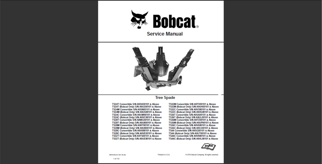 Bobcat Tree Spade Attachment Workshop Service Manual Pdf 1 - Etsy