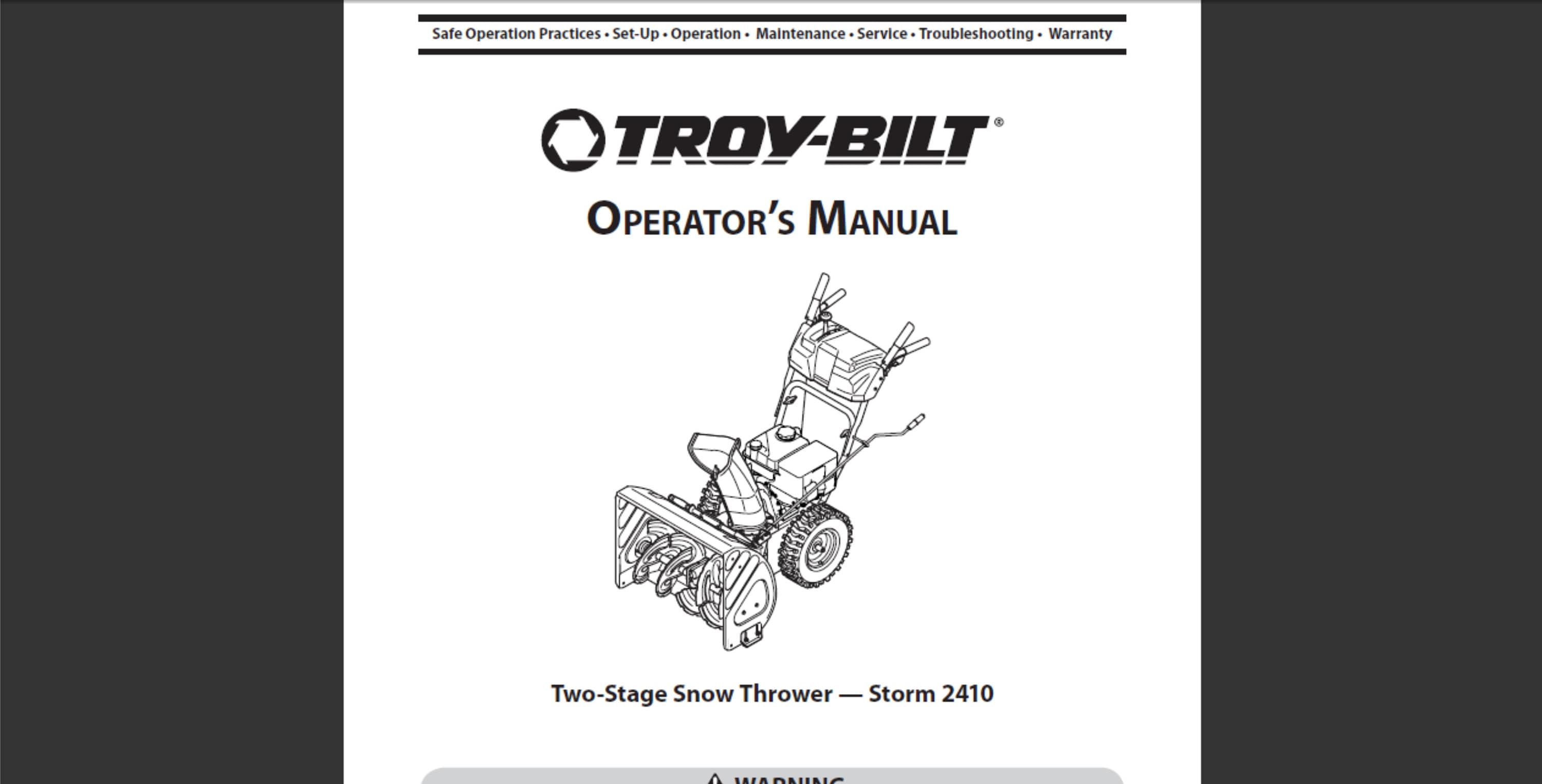 Troy Bilt Storm 2410 Snowblower Snow Thrower Owners Manual PDF Digital ...
