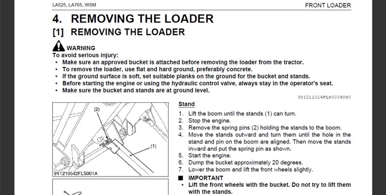 Kubota LA525 and Kubota LA765 Front Loader Service Workshop Manual PDF ...