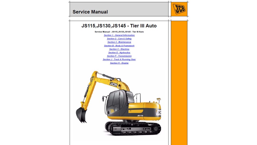 JCB JS115 JS130 JS145 Tier 3 Auto Tracked Excavator Publication Number ...