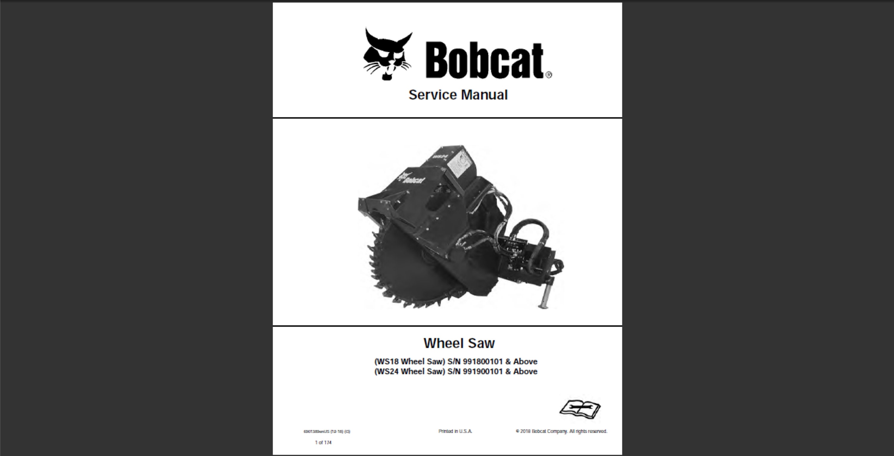 Bobcat WS18 and WS24 Wheel Saw Attachment Workshop Service Manual PDF 1 ...