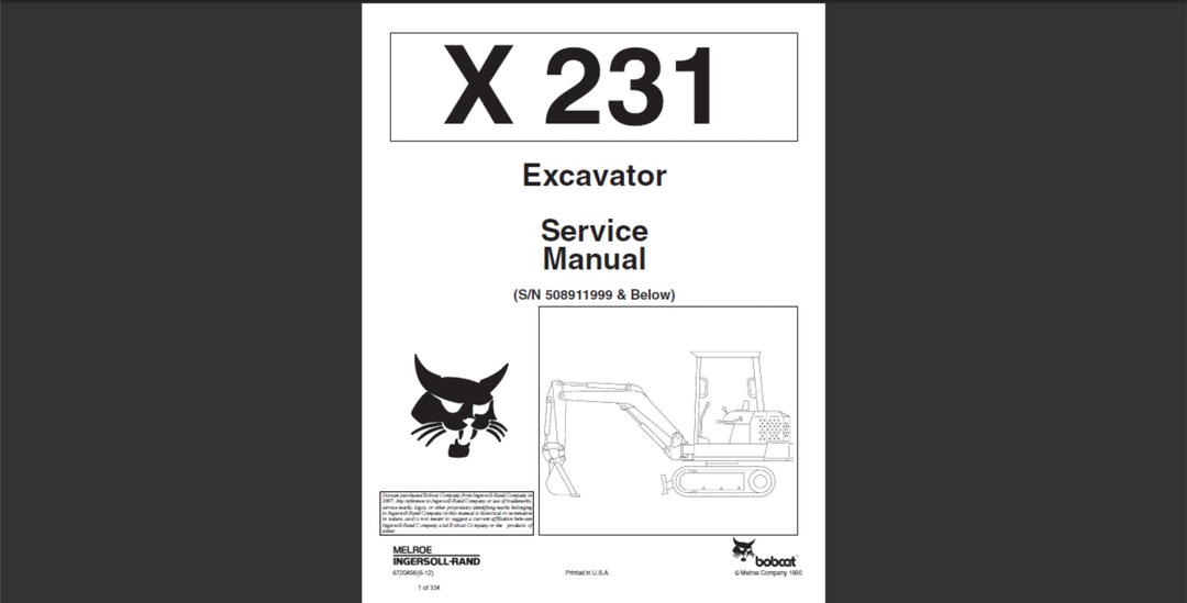Bobcat X231 Excavator Workshop Service Manual PDF Digital Download - Etsy