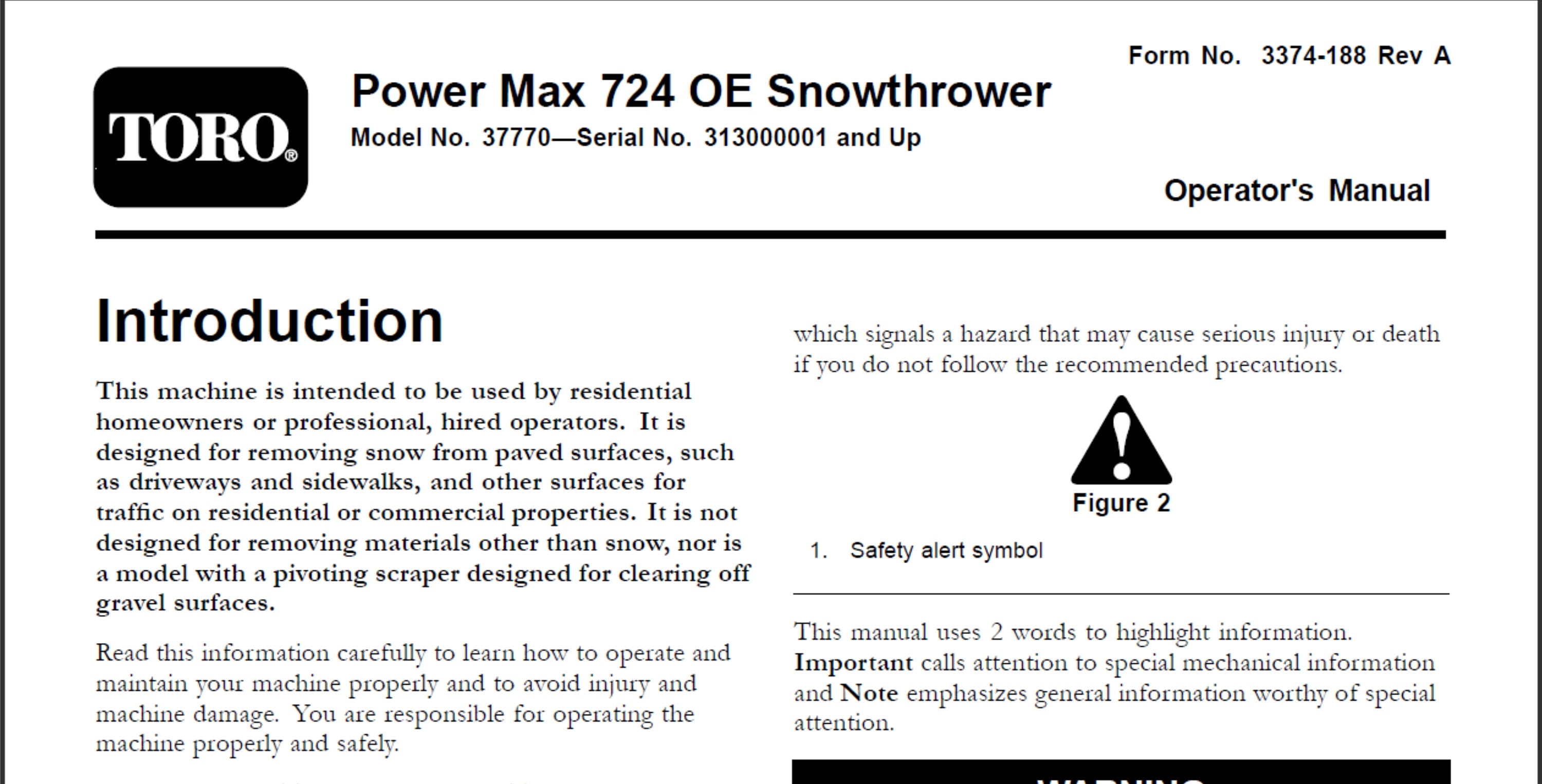 Toro Power Max 724 OE Snowblower Snow Thrower Owners Manual PDF Digital Download - Etsy