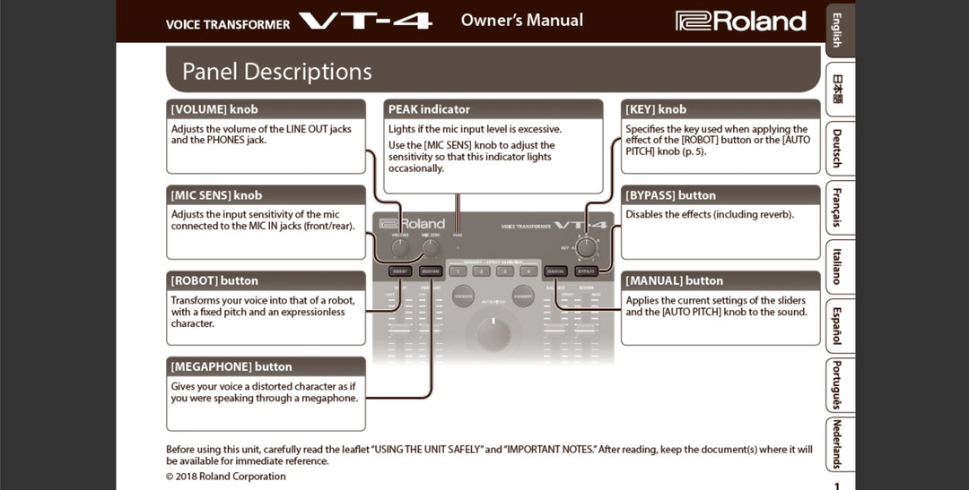 Roland VT4 Manual Voice Transformer Owners Manual PDF Instant Download ...