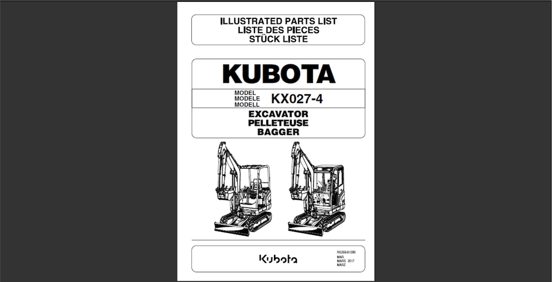 Kubota KX027-4 Excavator Spare Parts List Manual PDF Digital Download - Etsy