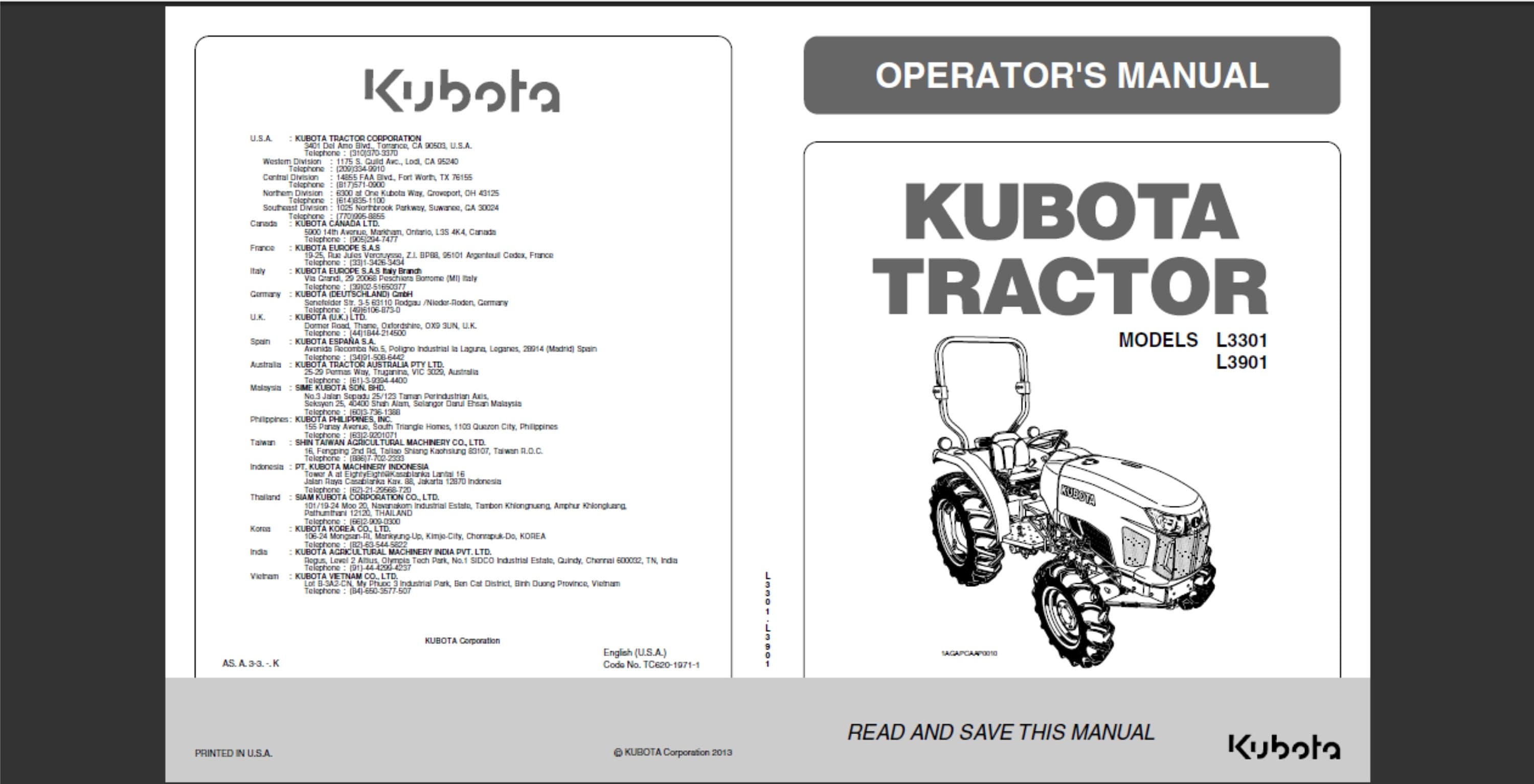 Kubota L3301 and L3901 Tractor Maintenance and Operators Manual PDF Digital Download - Etsy