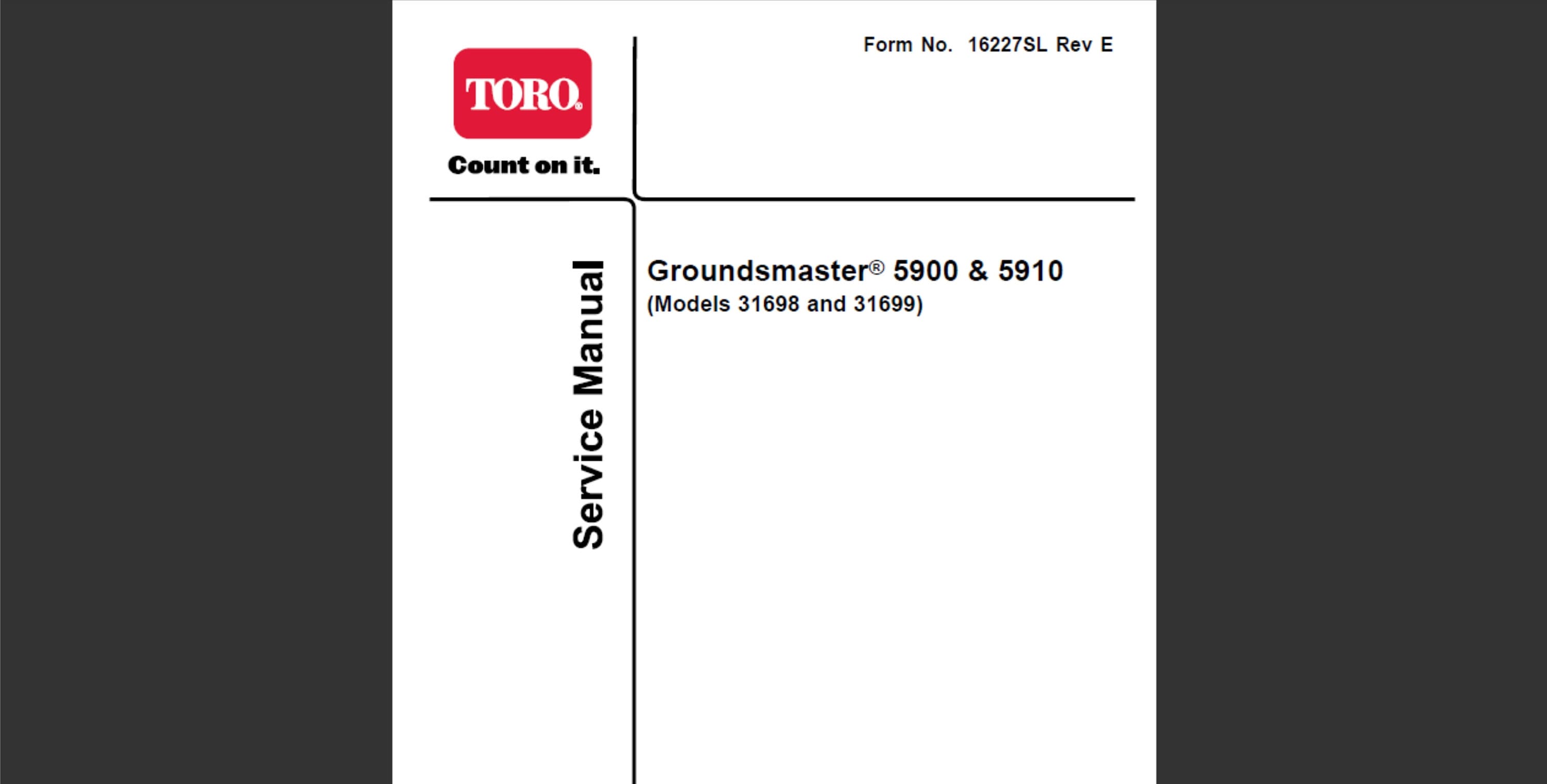 Toro Groundsmaster 5900 & 5910 (models 31698 and 31699) Workshop ...