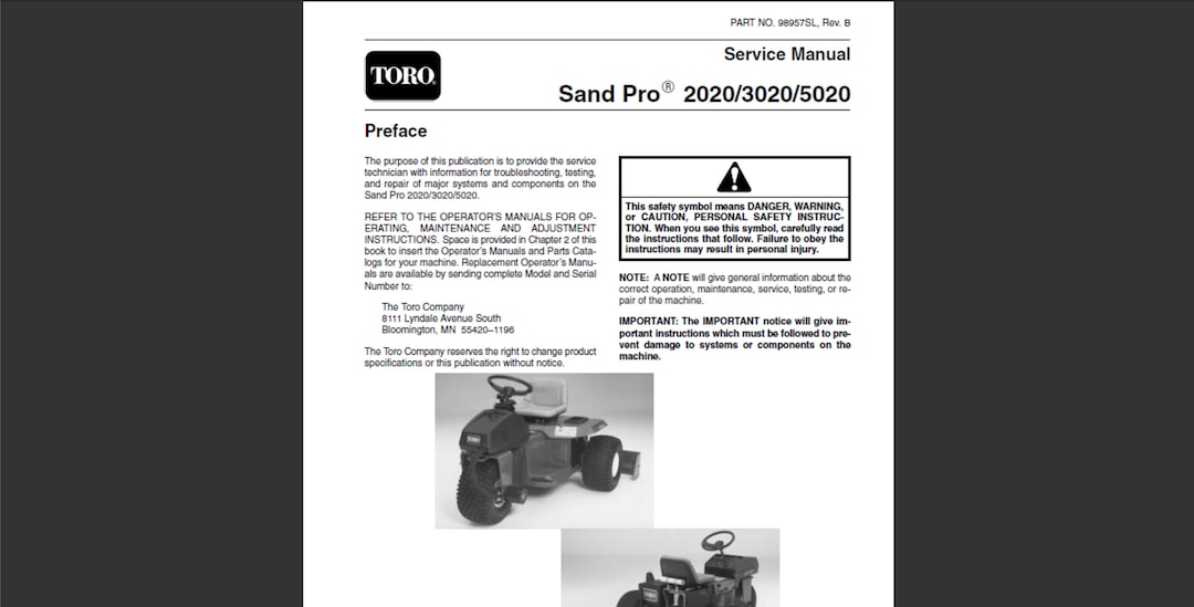 Toro Sand Pro Sand Pro 2020 3020 and 5020 Workshop Service Manual PDF ...