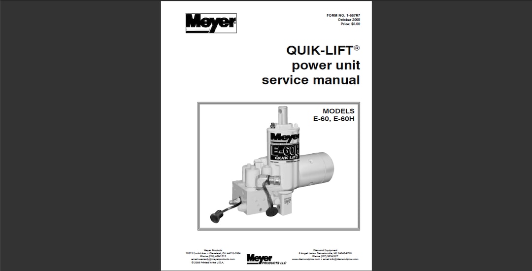 Meyer E-60 and E-60H Quik Lift Power Unit Service Manual PDF Digital ...
