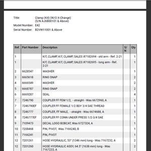Bobcat E42 Excavator Serial Number: B2VW11001 & Above Spare Parts ...