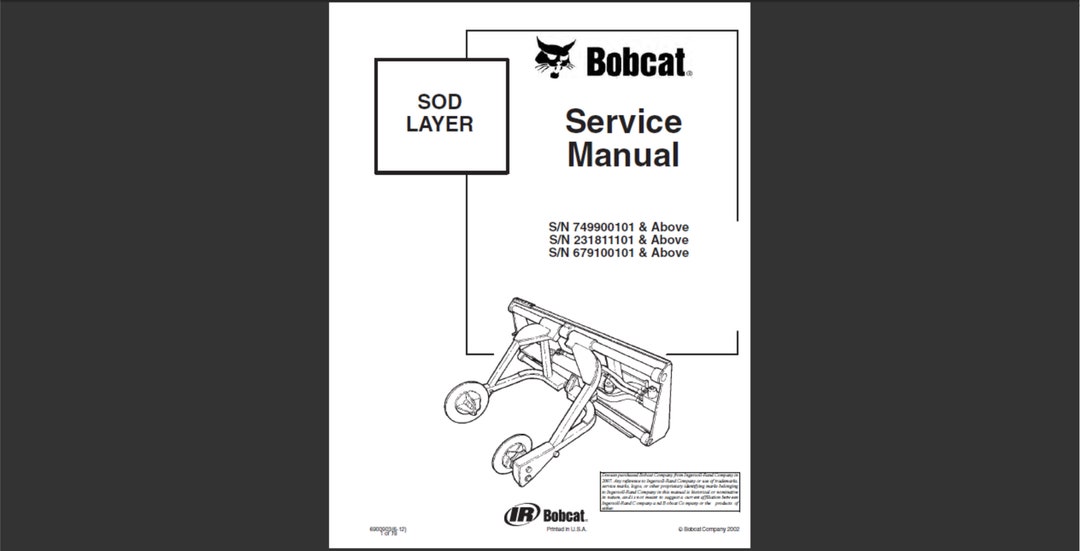 Bobcat Sod Layer Attachment Workshop Service Manual Pdf - Etsy