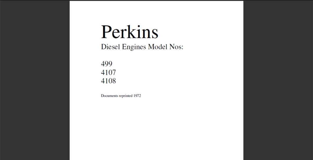 Perkins 499, 4107 and 4108 Diesel Engines Workshop Service Manual PDF ...